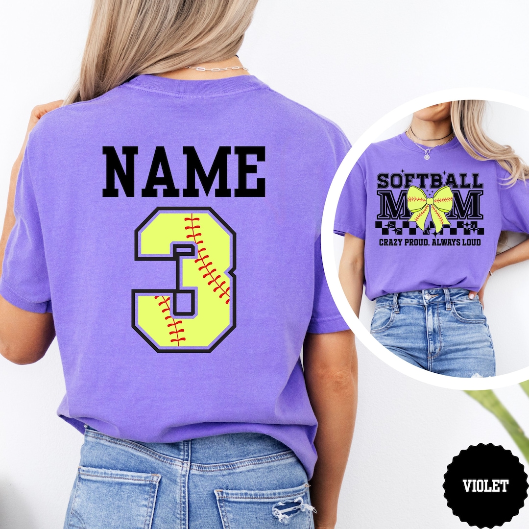 Custom Softball Mom Shirt, Comfort Colors Softball Bow Tee, Name on ...