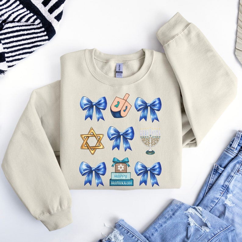 Hanukkah Bows Sweatshirt, Hanukkah Gift, Chanukah Sweater, Jewish ...