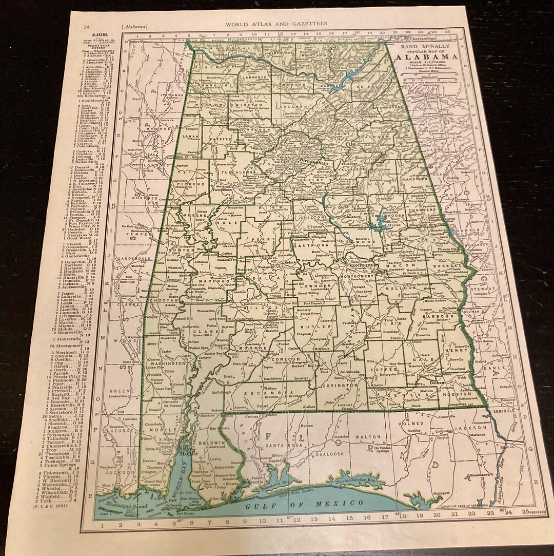 1941 Rand Mcnally Map of Alabama - Etsy