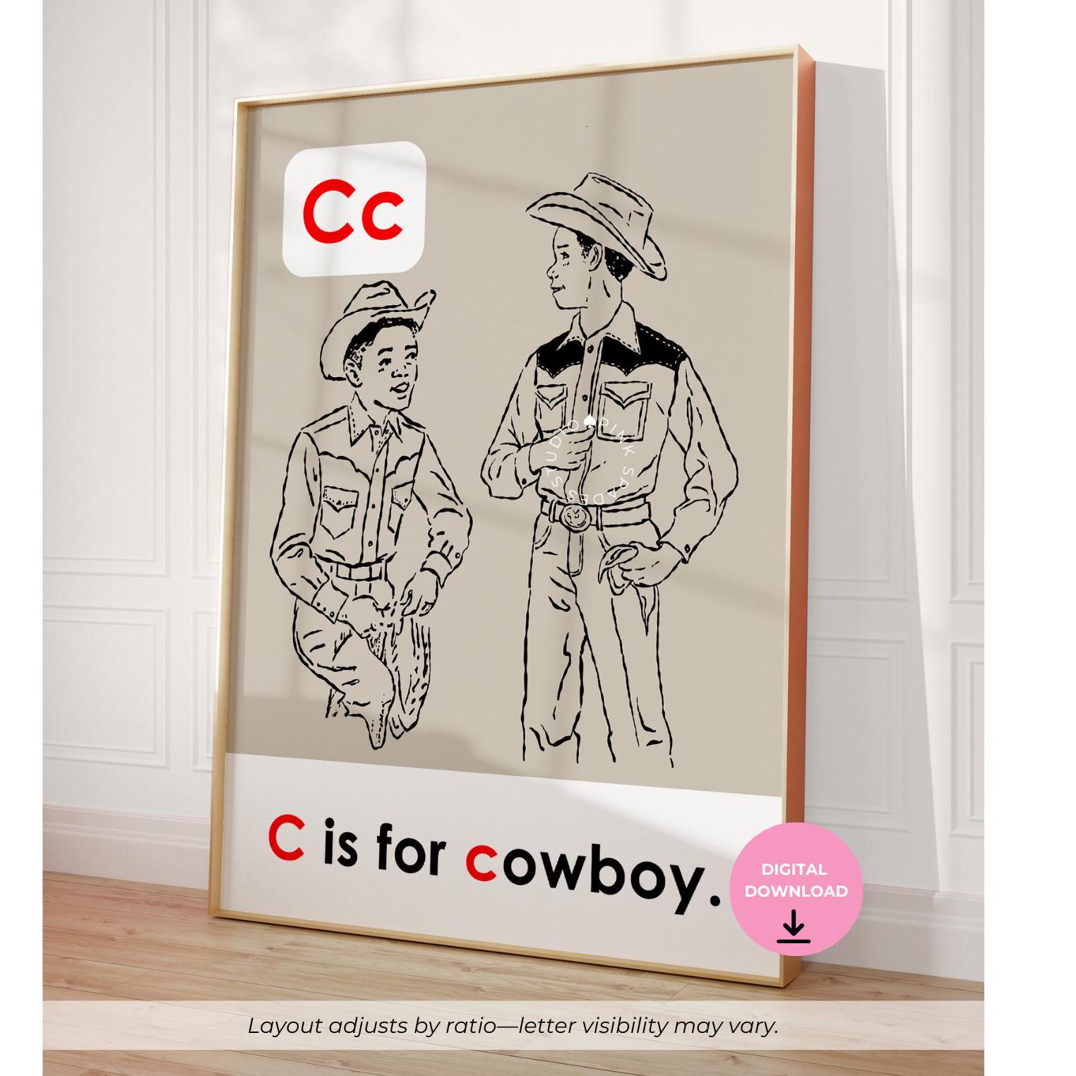 Black Art Cowboy Flashcard Art Print, Vintage Style (digital Download ...