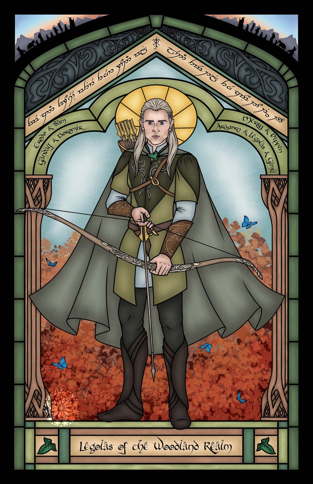 Legolas of the Lord of the Rings 11x17 Stained Glass Style Digital Art ...