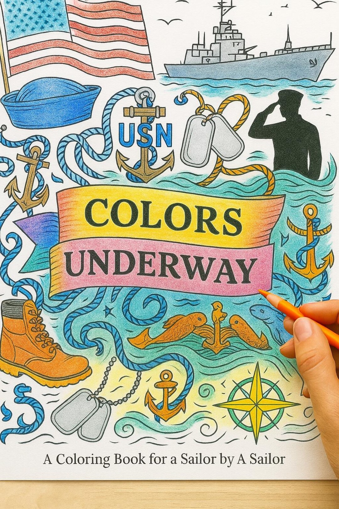 Navy Coloring Page for Adults | Sailor Gift, Stress Relief (digital ...
