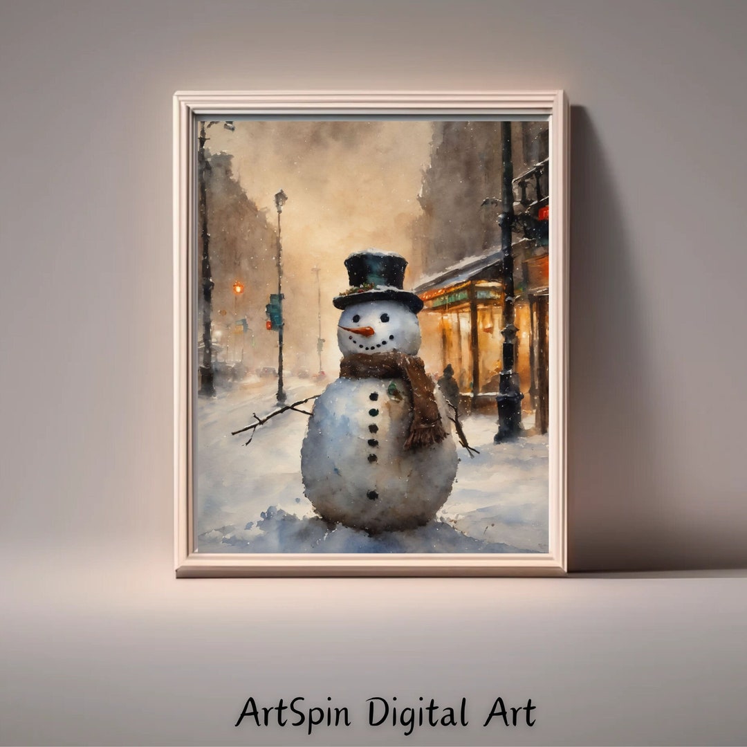 Vintage Snowman Digital Art Print, Christmas Art Décor, Kids Wall Art ...