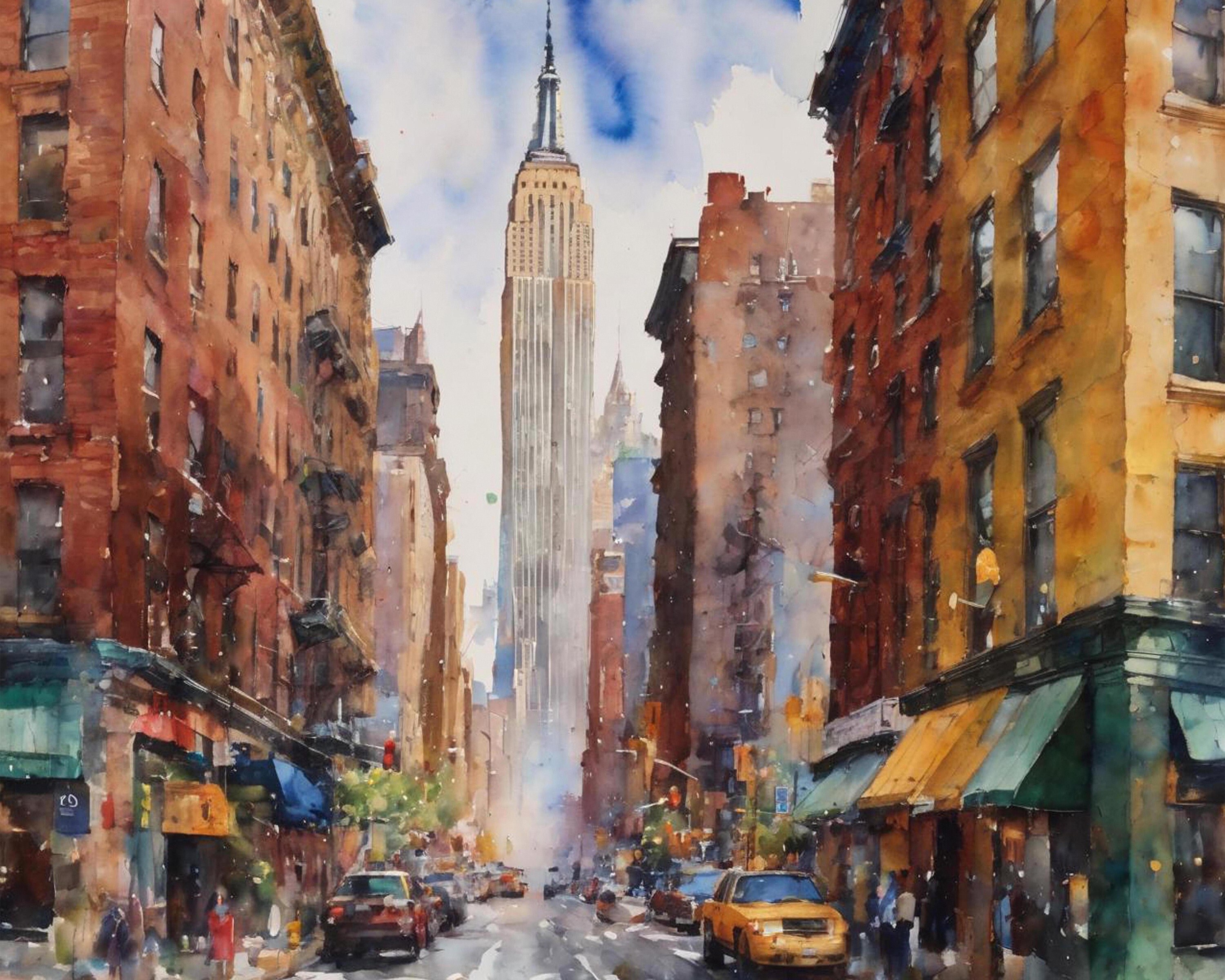 New York City Rush in Vibrant Watercolor, Cityscape, Painting, 5 ...