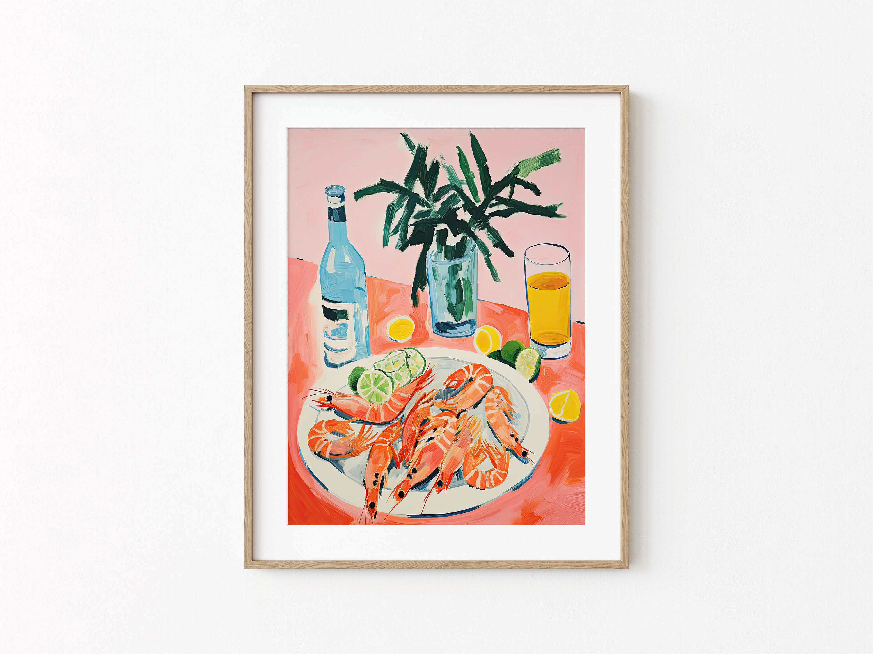 Shrimp Plate Print | Modern Sea Food Painting | Colorful Poster Print ...