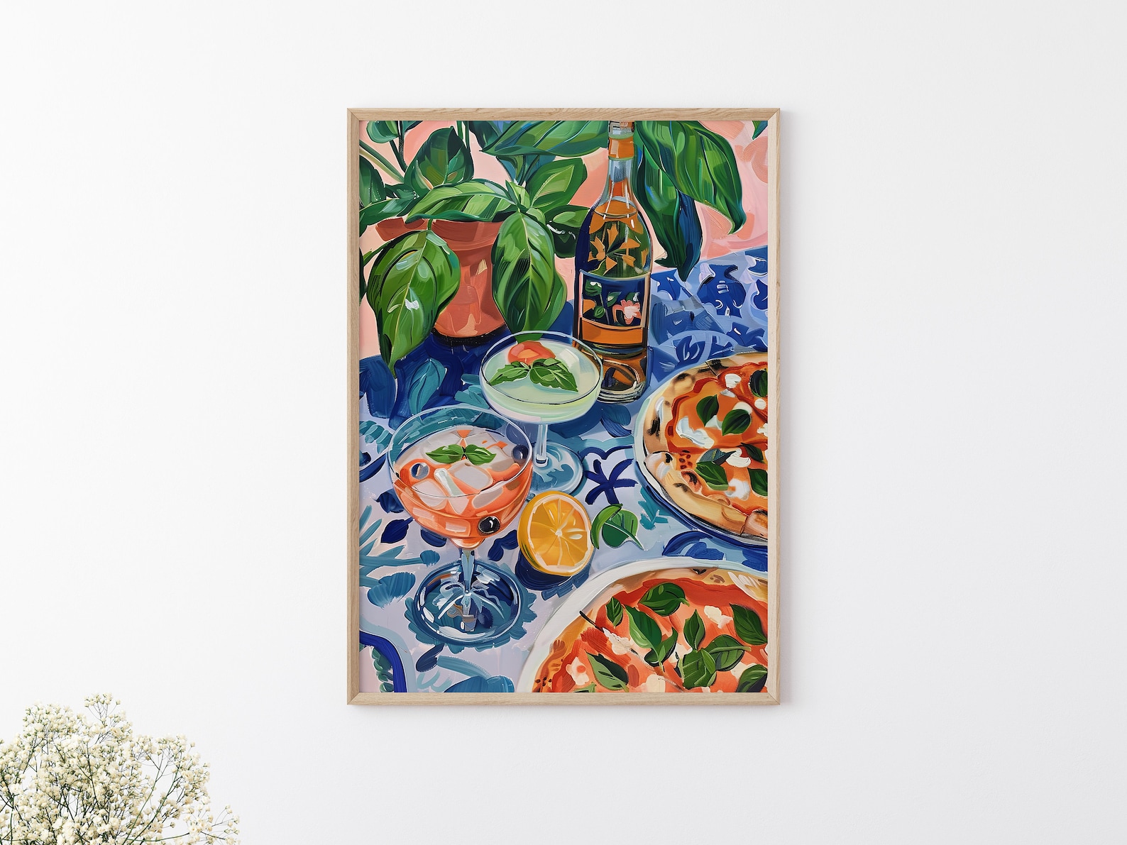Neapolitan Pizza and Cocktails Print | Italian Kitchen Dinner Painting ...