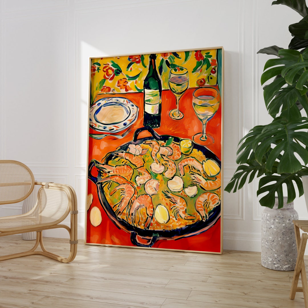 Shrimp Paella Print | Modern Kitchen Tapas Painting | Food and Drink ...