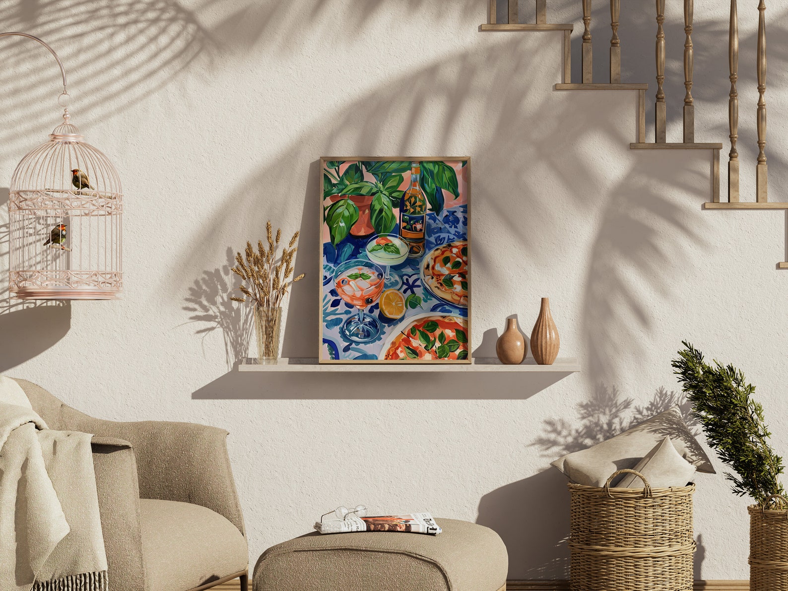 Neapolitan Pizza and Cocktails Print | Italian Kitchen Dinner Painting ...