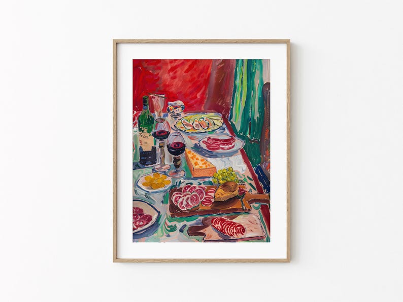 Tapas Food Spread Printable Art | Abstract Kitchen Painting | Italian ...
