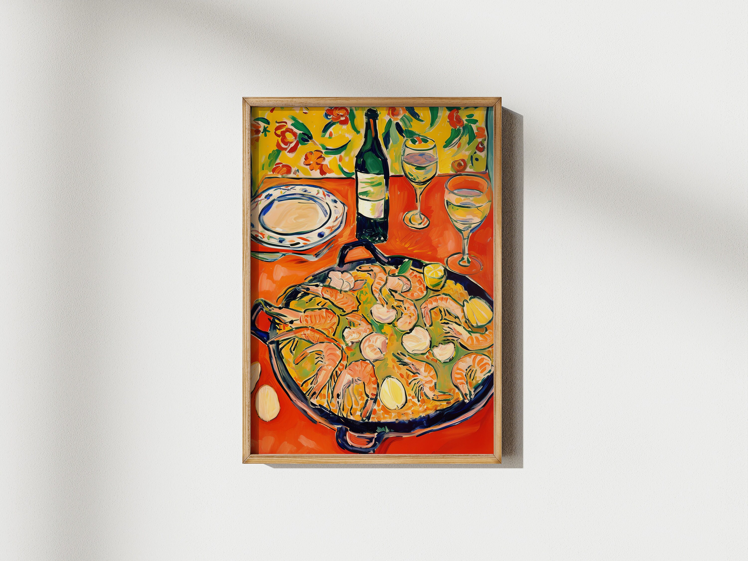 Shrimp Paella Print | Modern Kitchen Tapas Painting | Food and Drink ...