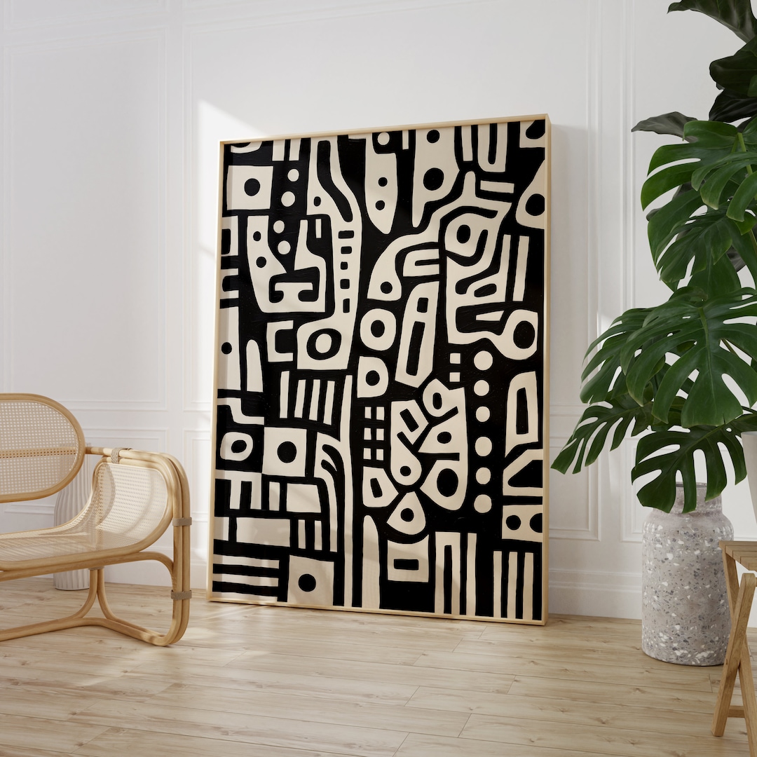 Ancient Abstract Printable | Black and Cream Wall Art | Afro Bohemian ...
