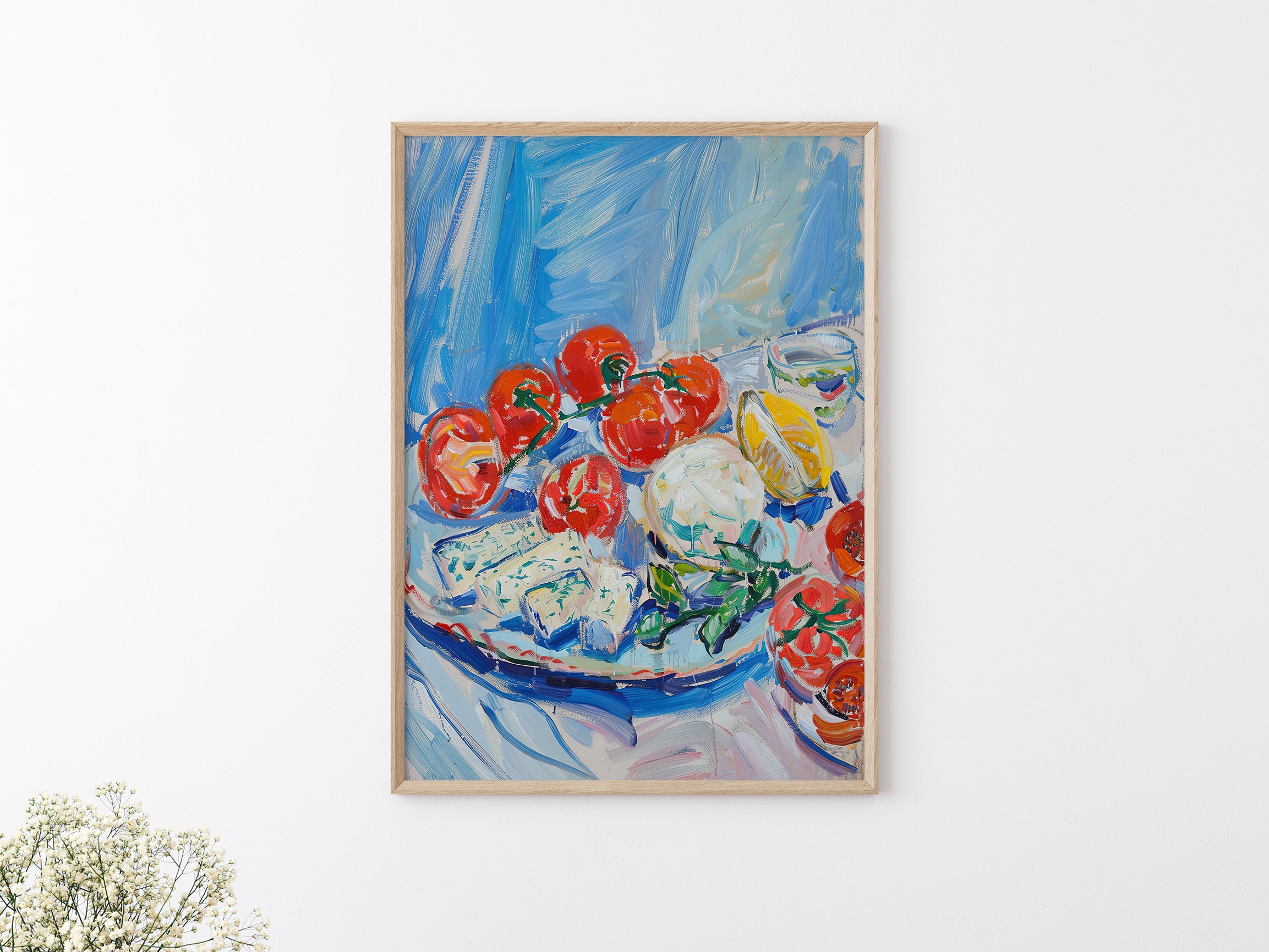 Mozzarella Fresh Tomato Cheese Plate Print | Italian Kitchen Painting ...