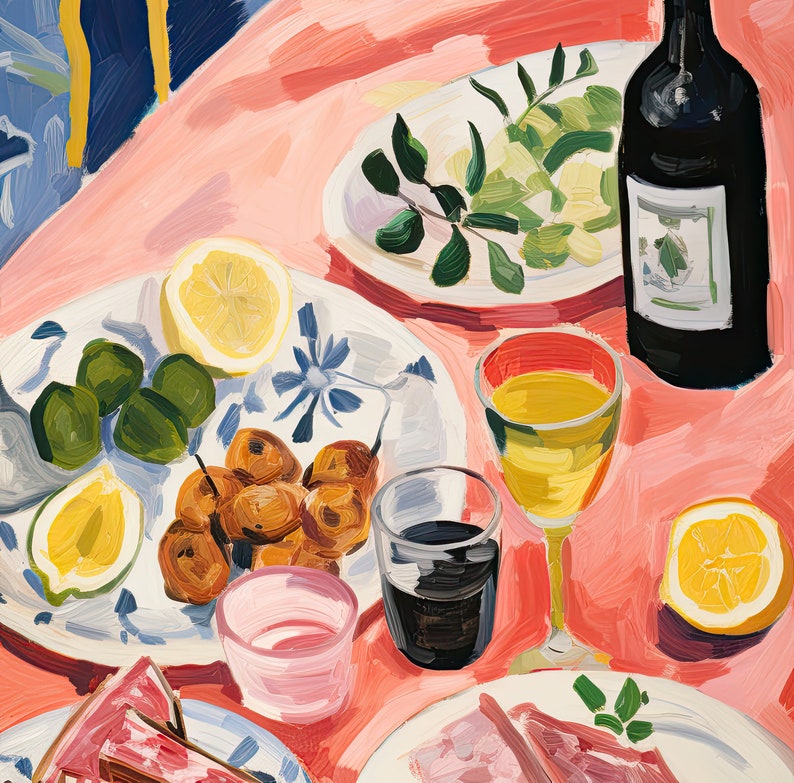 Tapas Plate Print | Modern Kitchen Food Painting | Food and Drink Wall ...
