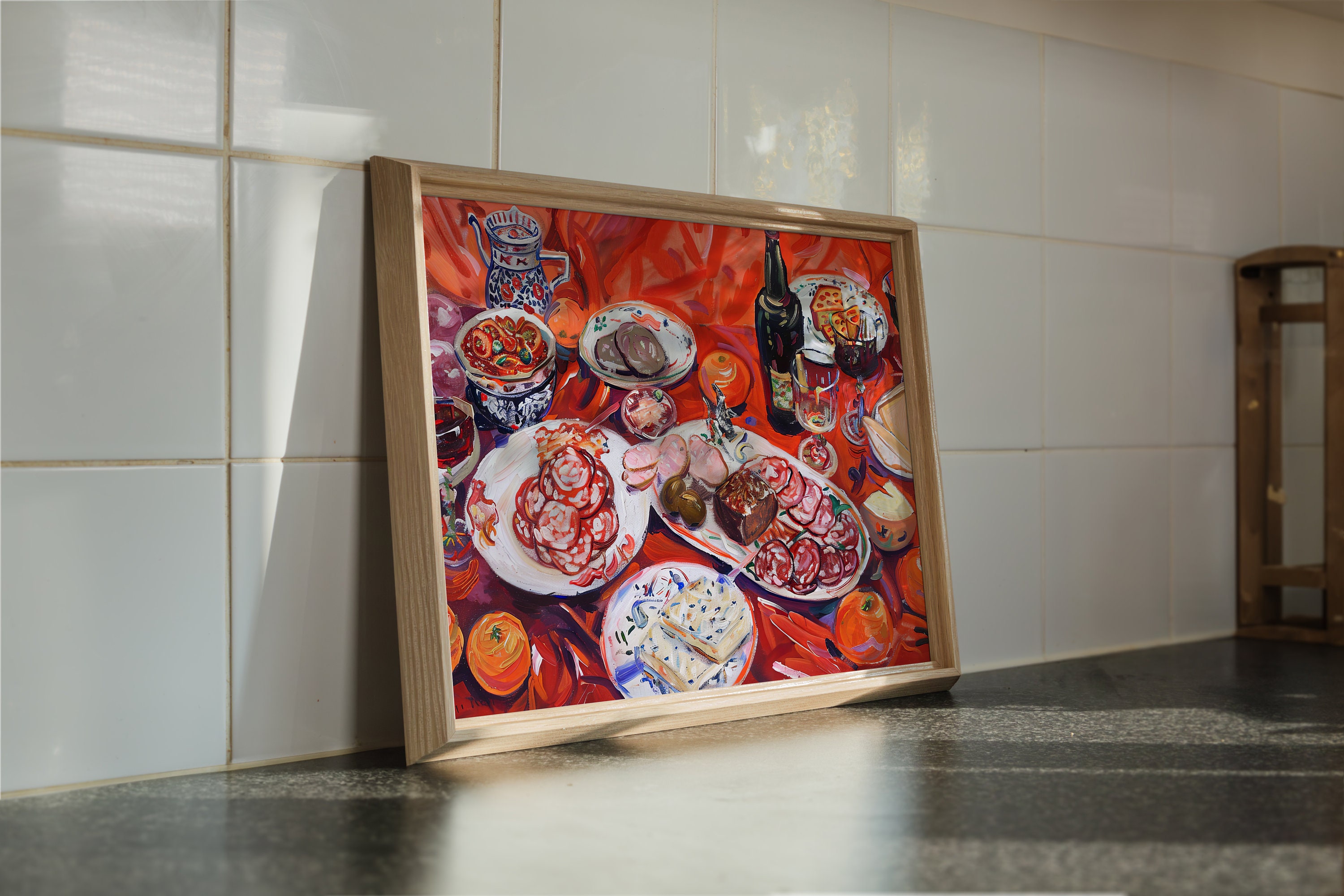 Tapas Plate Print | Modern Kitchen Food Painting | Food and Drink Wall ...
