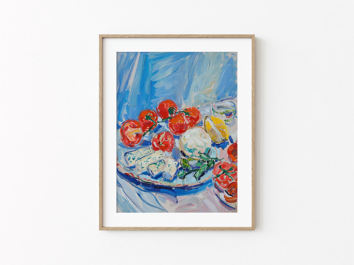 Mozzarella Fresh Tomato Cheese Plate Print | Italian Kitchen Painting ...
