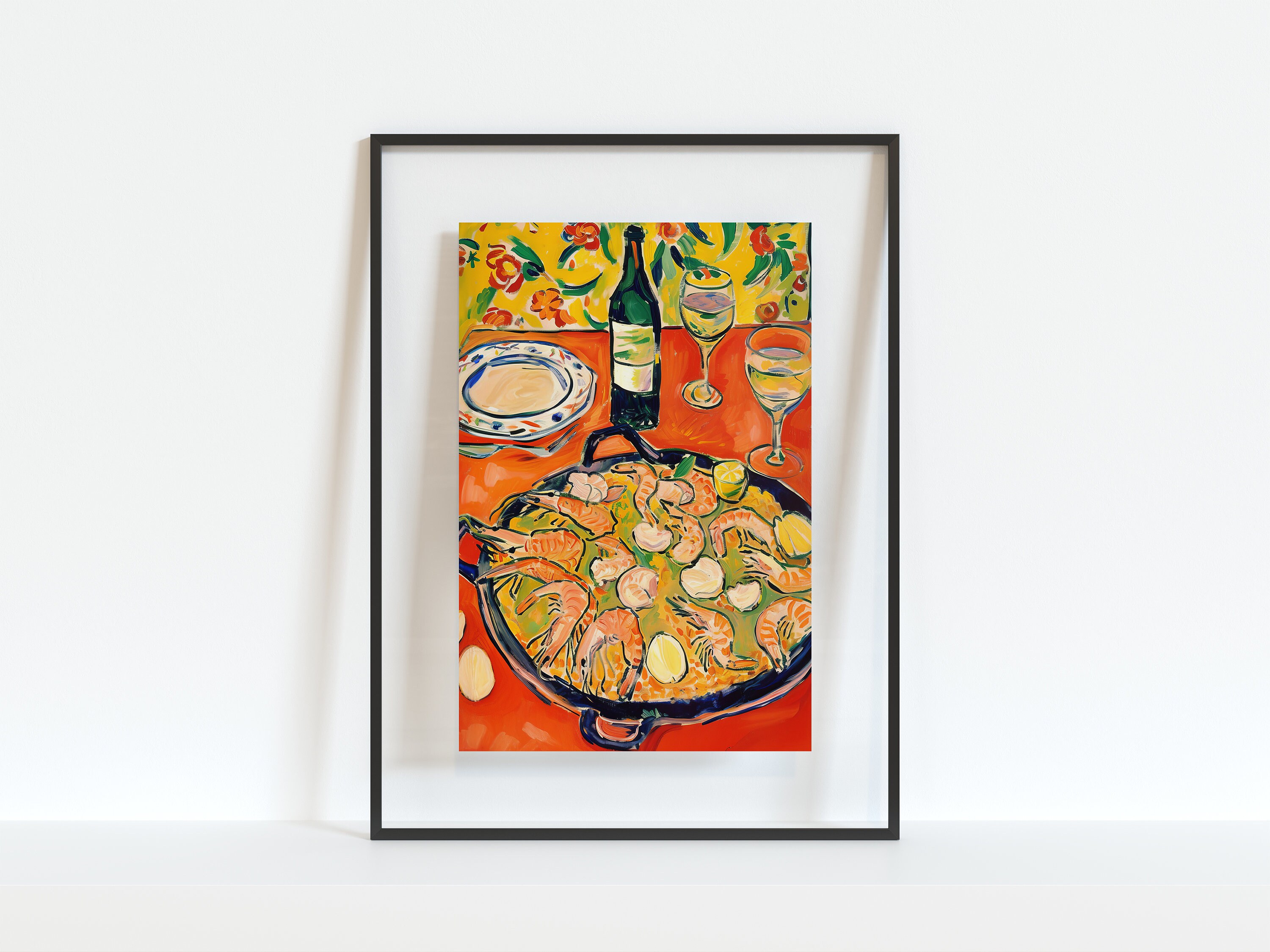 Shrimp Paella Print | Modern Kitchen Tapas Painting | Food and Drink ...
