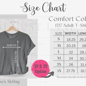 Comfort Colors Size Chart, Comfort Colors 1717 Size Chart, Comfort ...