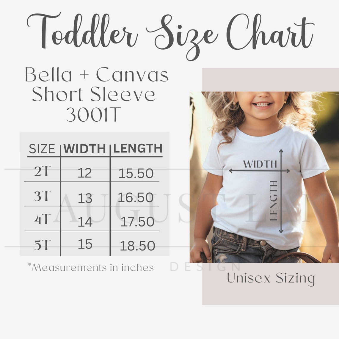 Bella Canvas 3001T Size Chart, Toddler Size Chart, Bella and Canvas ...