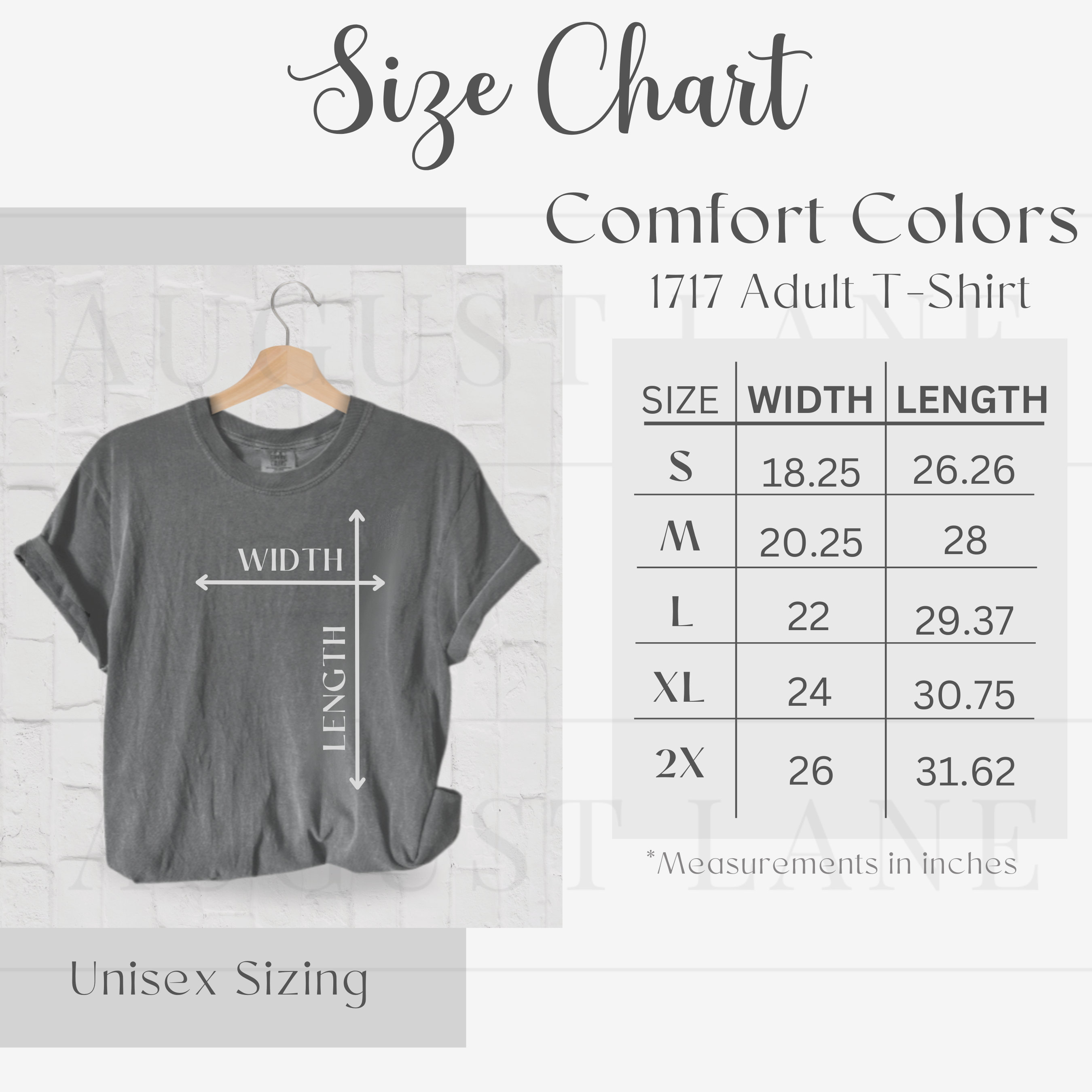 Comfort Colors Size Chart, Comfort Colors 1717 Size Chart, Comfort ...