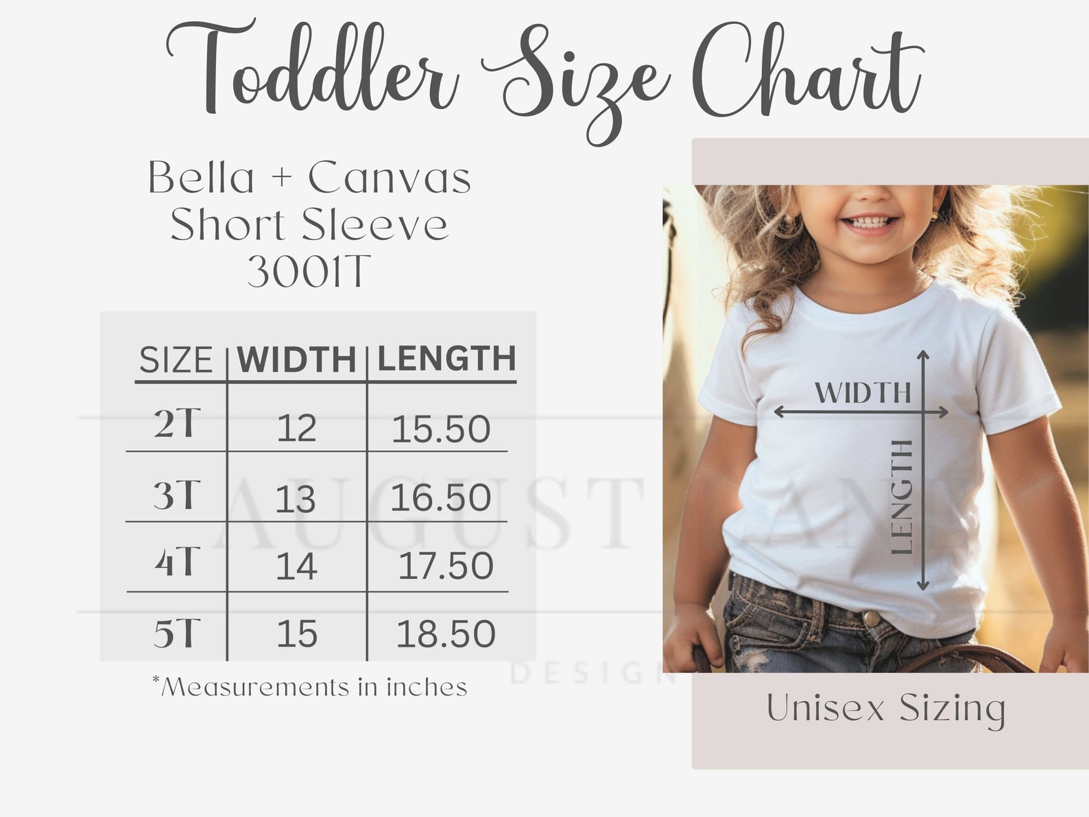 Bella Canvas 3001T Size Chart, Toddler Size Chart, Bella and Canvas ...