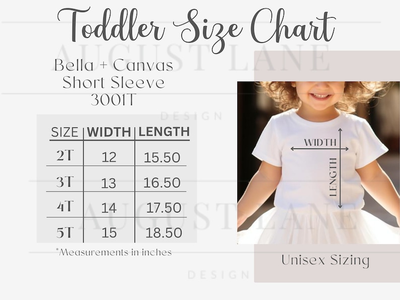 Bella Canvas 3001T Size Chart, Toddler Size Chart, Bella and Canvas ...