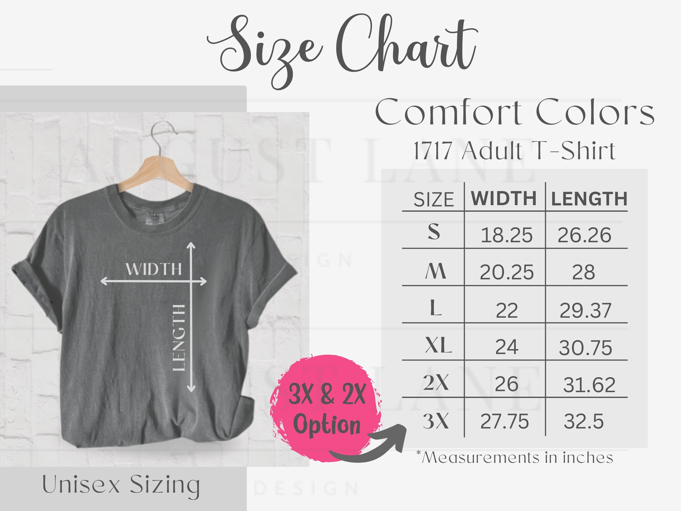 Comfort Colors Size Chart, Comfort Colors 1717 Size Chart, Comfort ...