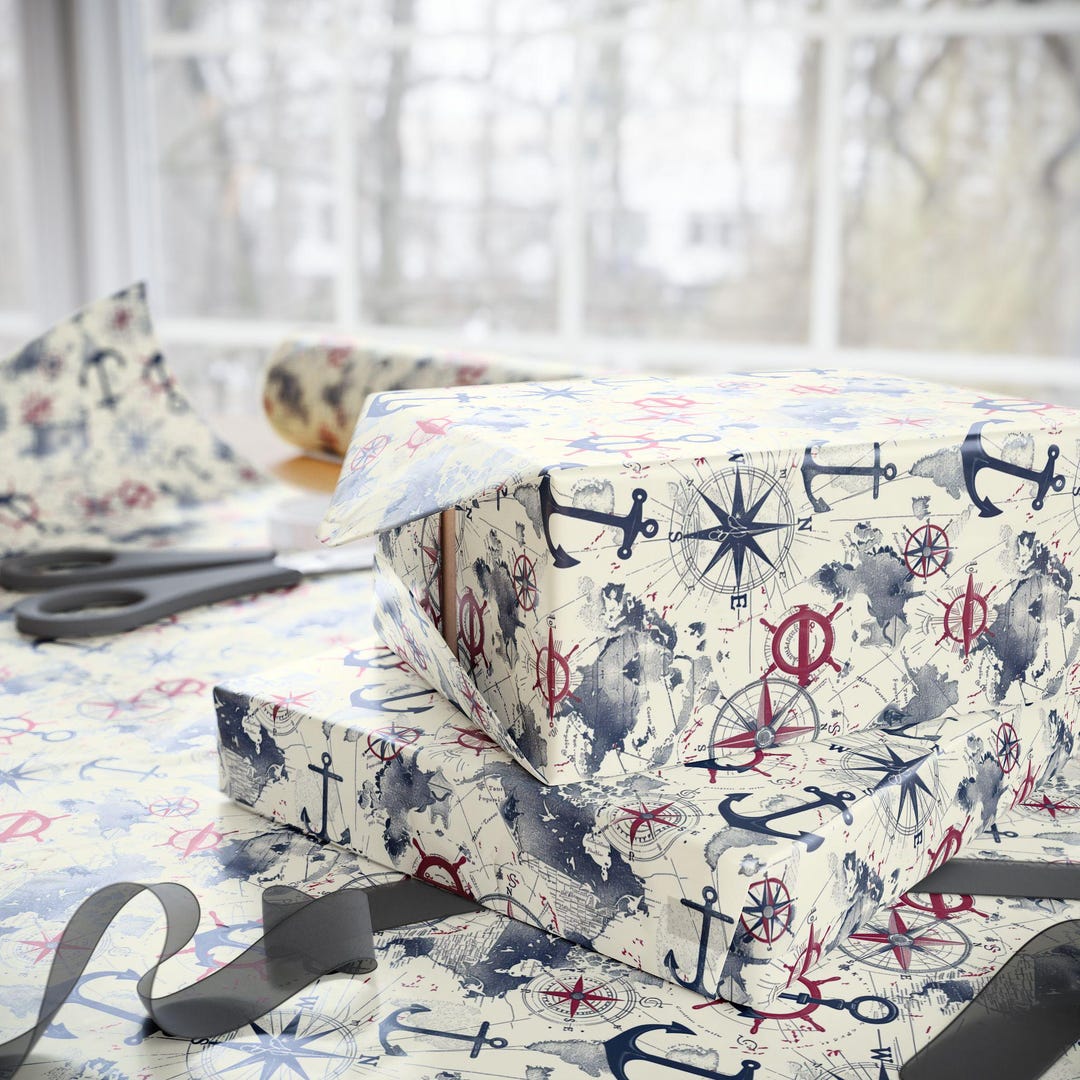 Nautical Anchors Aweigh Gift Wrap With Maritime Motifs for Seafaring ...