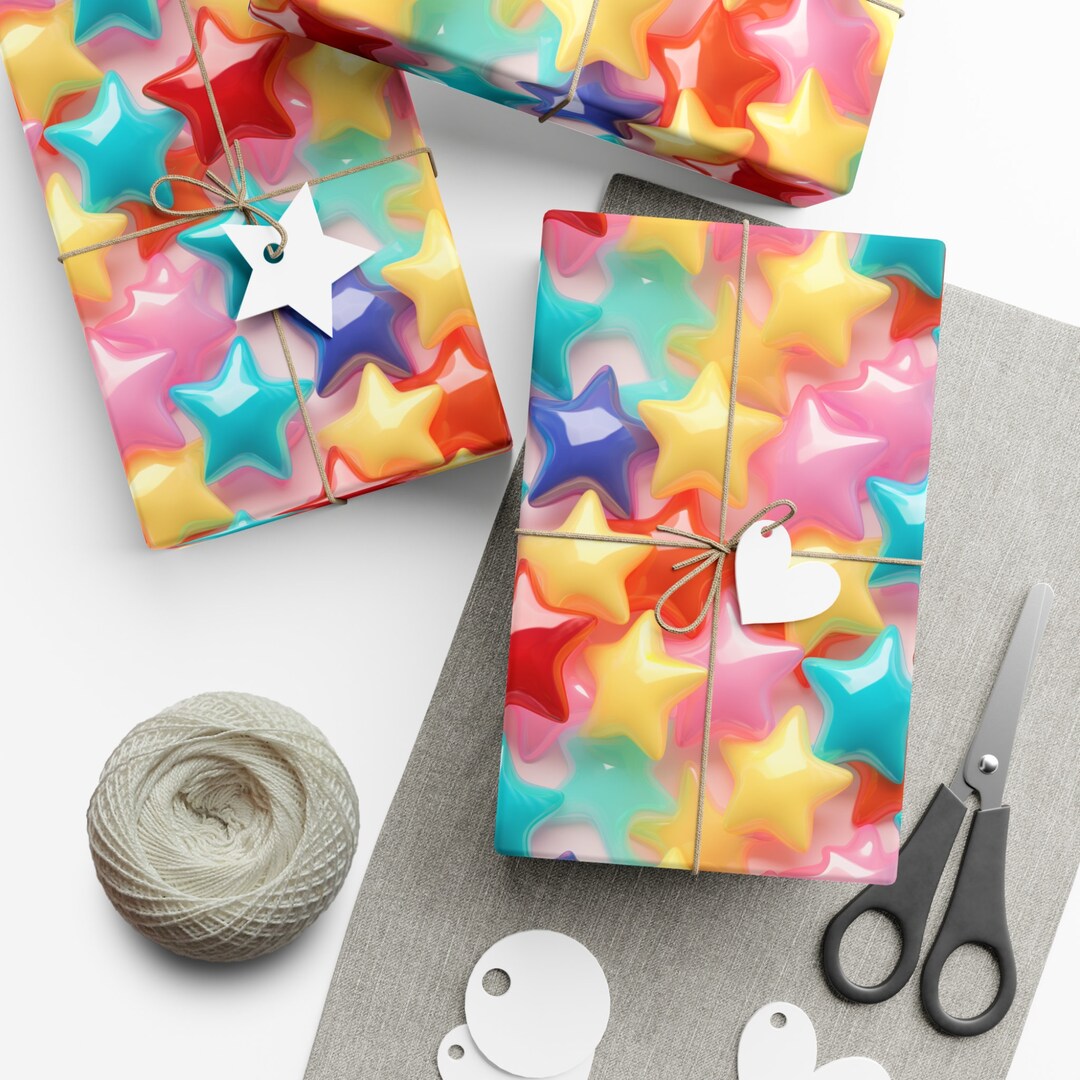 Rainbow Starlight Celebration Colorful Star Pattern Wrapping Paper for ...