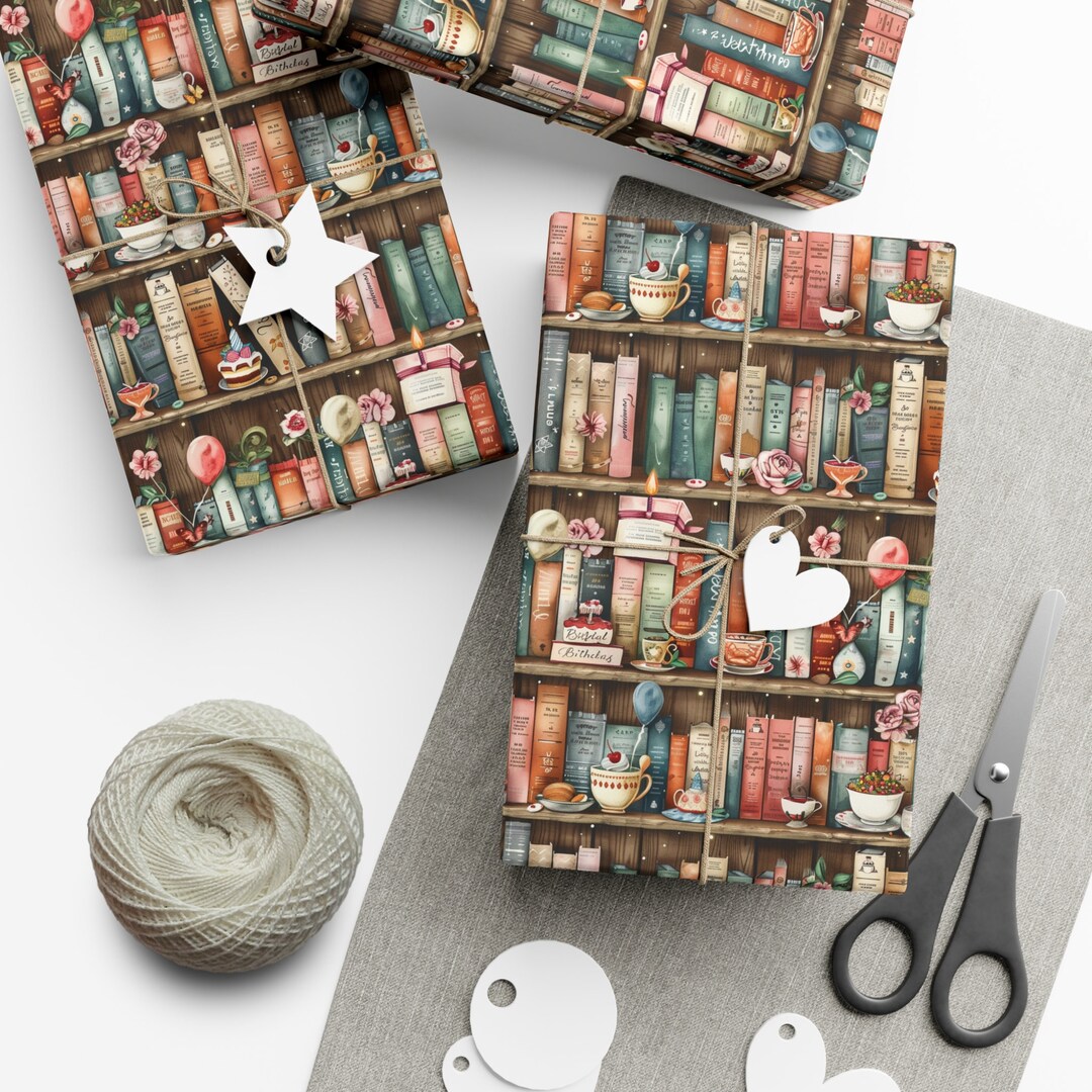 Wrapping Paper Bibliophile Birthday Wrapping Paper - Vintage Library ...