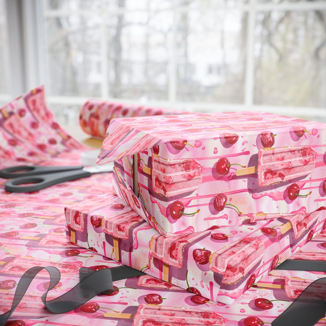 Cherry Popsicles Wrapping Papers, Ice Cream Social Gift Wrap, Summer ...