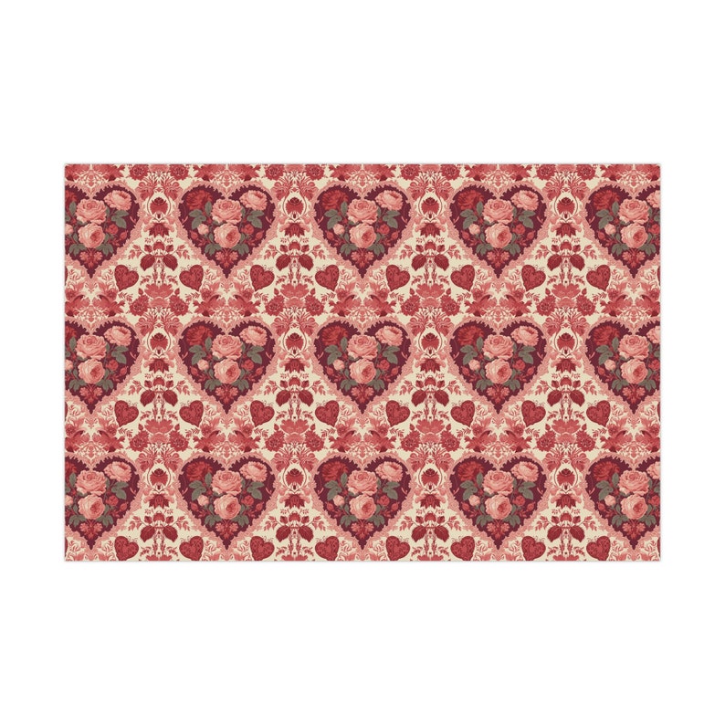 Wrapping Paper Red and Pink Victorian Heart Tapestry Valentines Day ...
