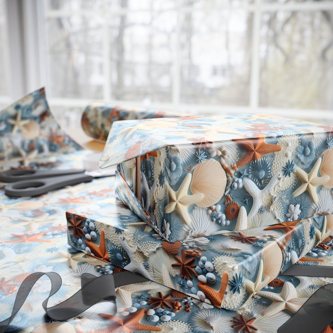 Seashell Wrapping Paper Coastal Beach Gift Wrap in Matte or Glossy ...