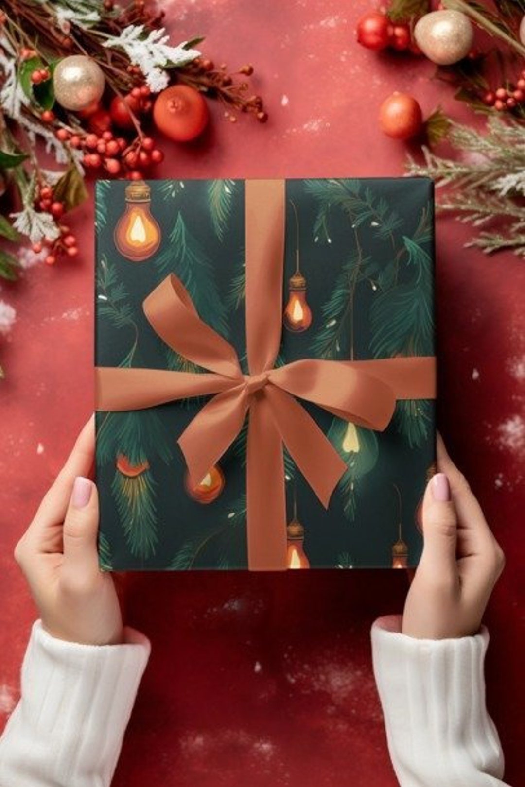 Green and Red Old School Light Bulbs Winter Wrapping Paper - Etsy