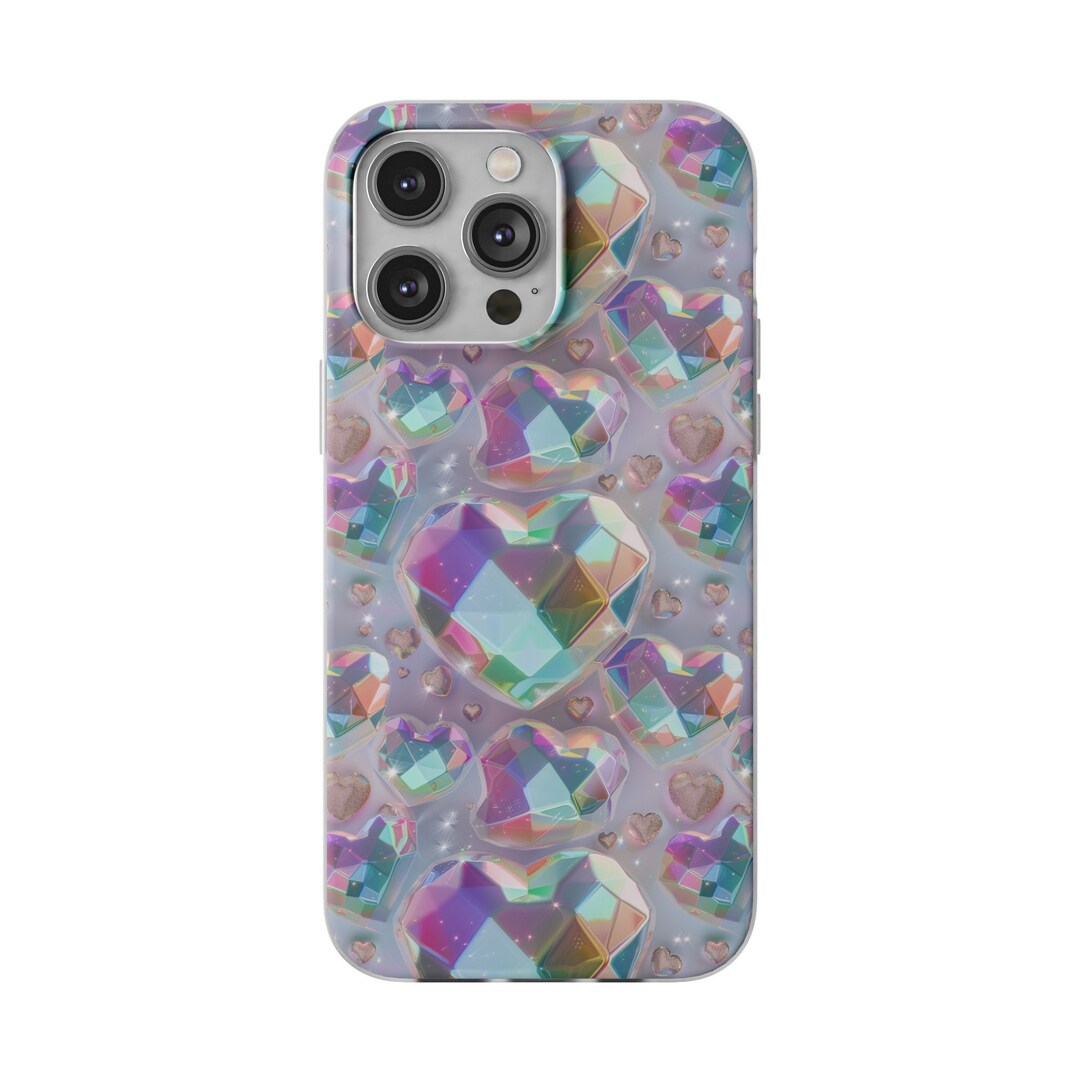 Iridescent Hearts Flexi Phone Case - Slim, Durable TPU, Wireless ...
