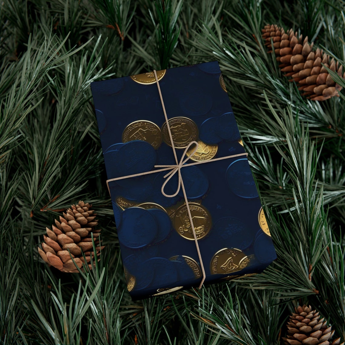 Navy Gold Coins Winter Wrapping Paper Holiday Christmas Special ...