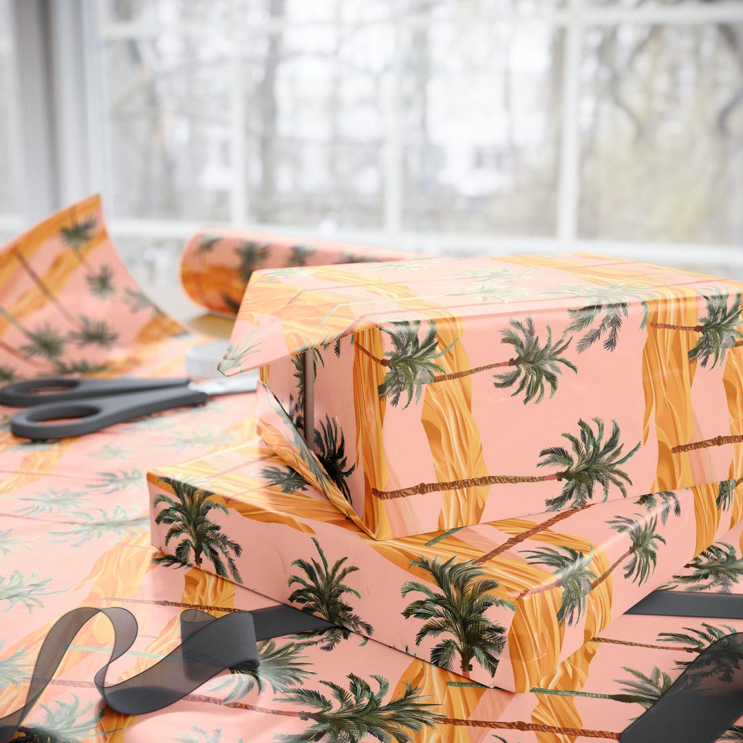 Sunset Palm Trees Wrapping Paper: Tropical Summer Gift Wrap - Etsy