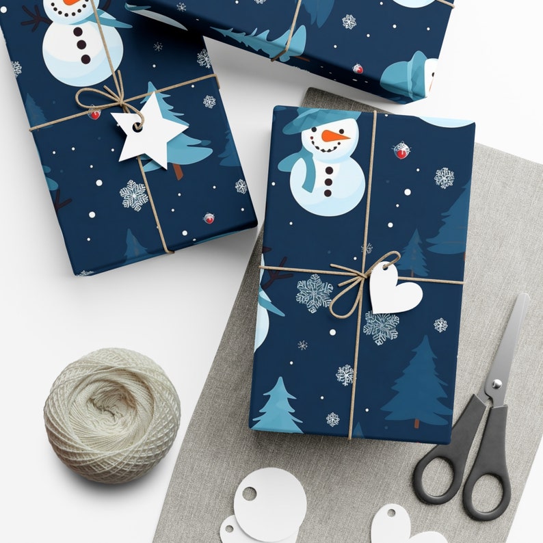 Wrapping Paper Blue Snowman Cartoon Holiday Wrapping Paper - Etsy