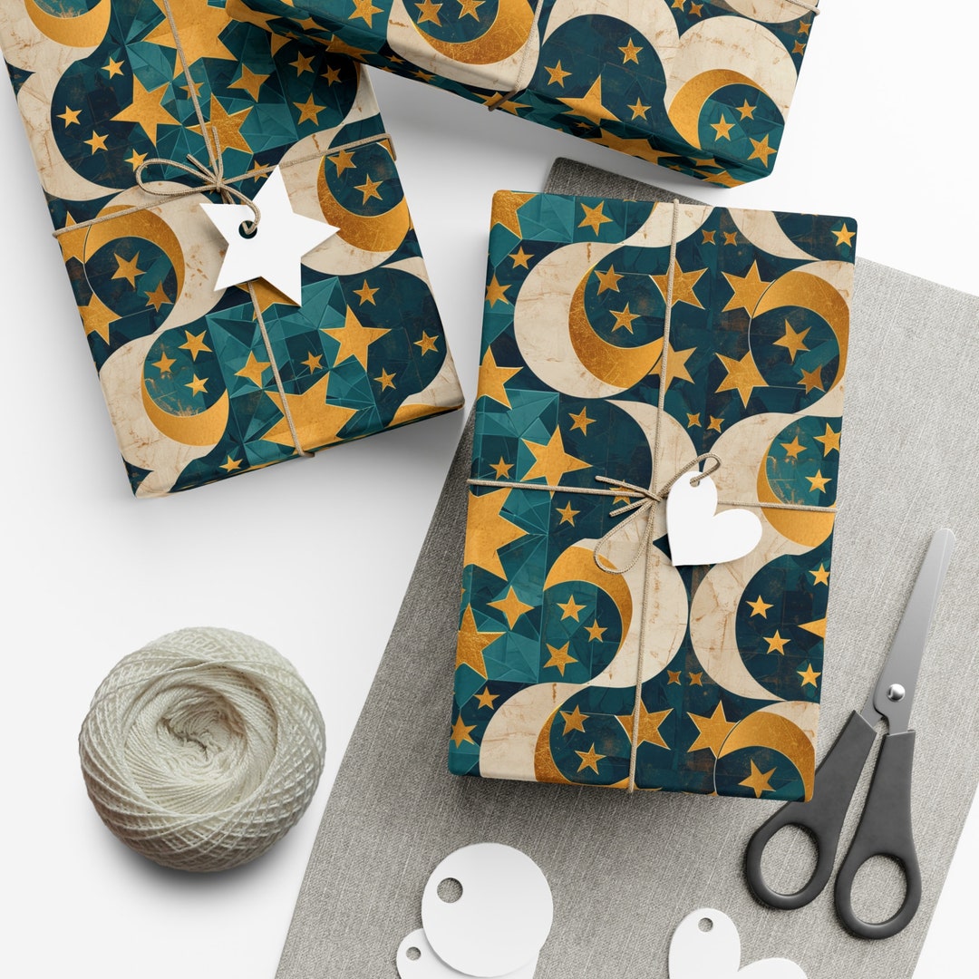 Wrapping Paper Celestial Ramadan Wrapping Paper Elegant Moon and Stars ...