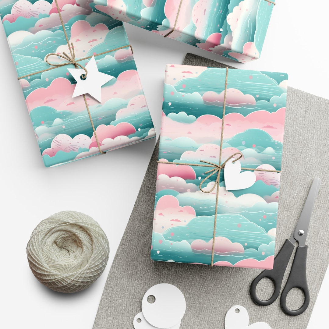 Whimsical Sky-themed Wrapping Paper With Pink and Blue Clouds ...