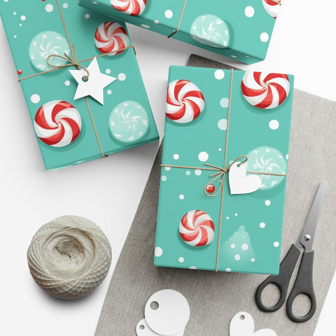 Wrapping Paper Peppermint Candies Mint Green Background Winter Wrapping ...