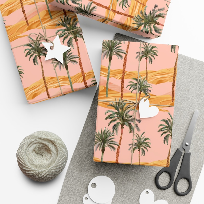 Sunset Palm Trees Wrapping Paper, Tropical Beach Gift Wrap, Summer ...