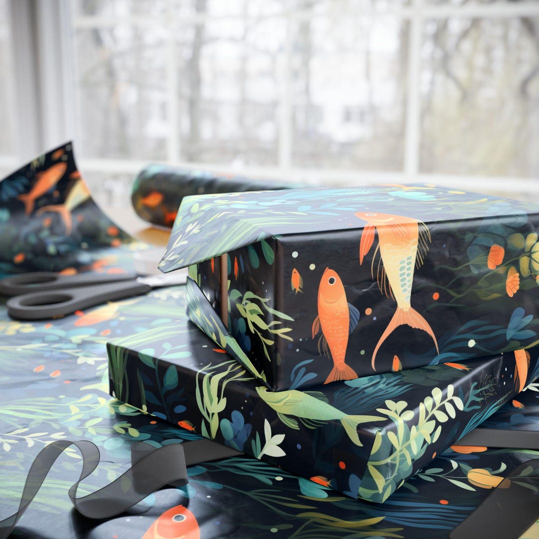 Marine Life Seamless Wrapping Paper, Underwater Fish and Plant Pattern ...
