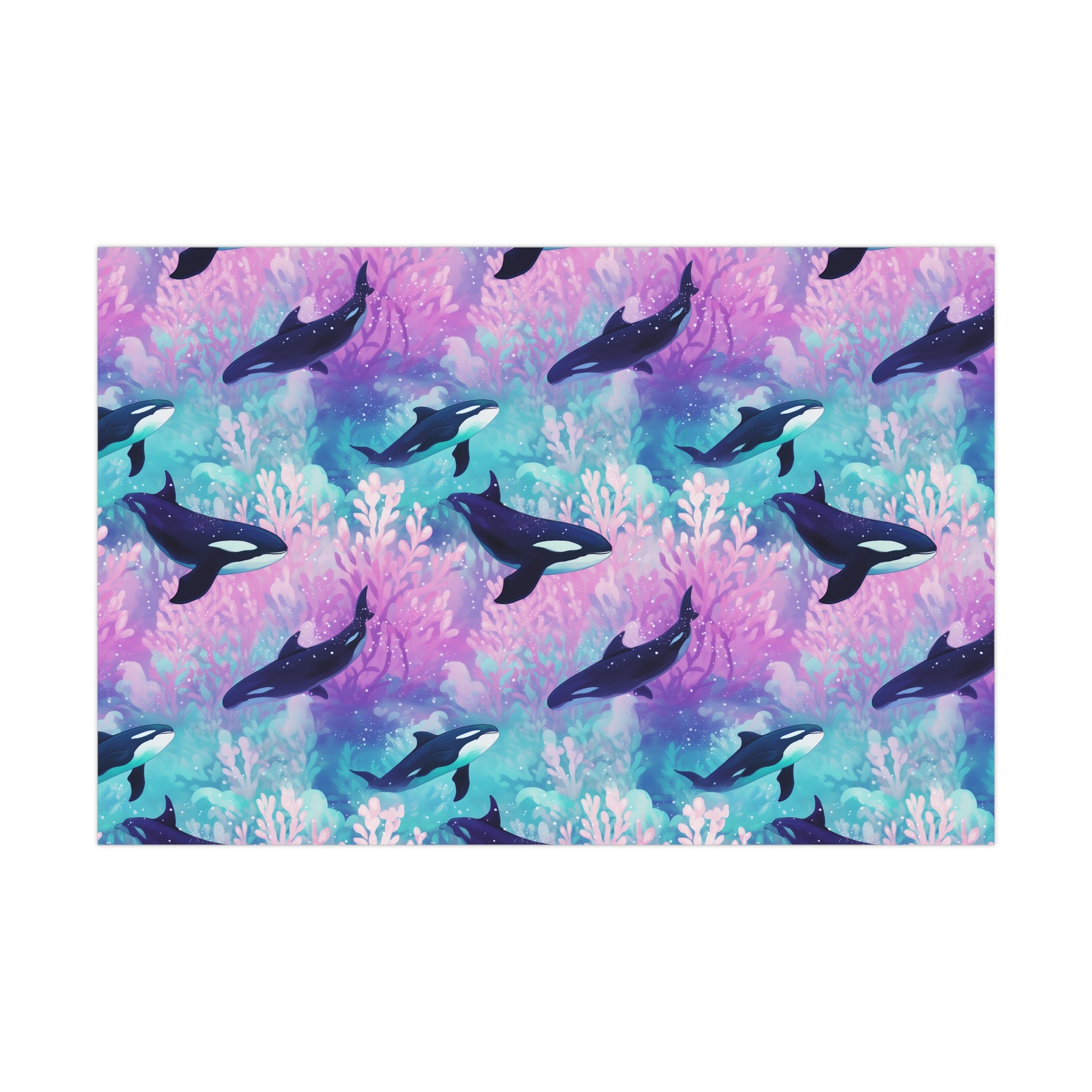 Whimsical Orca Whale Ocean Seamless Pattern Wrapping Paper, Inspired by ...