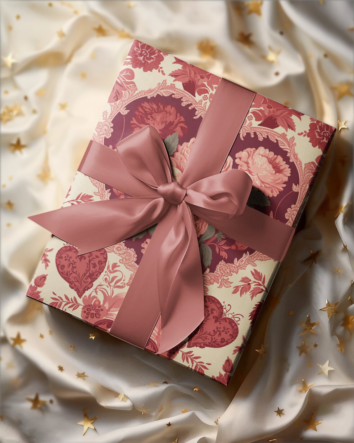 Wrapping Paper Red and Pink Victorian Heart Tapestry Valentines Day ...