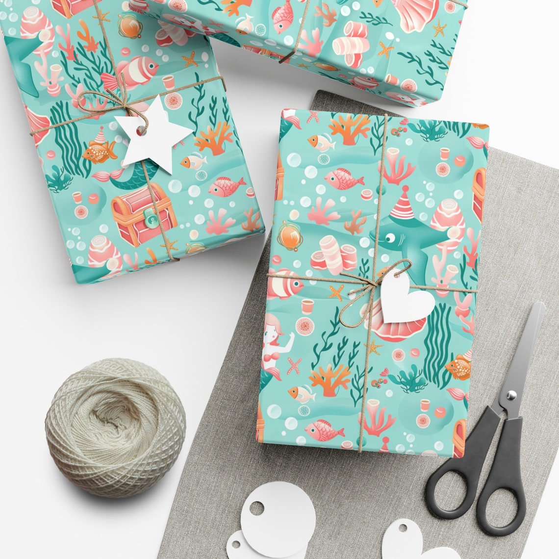 Underwater Birthday Adventure Gift Wrap With Whimsical Sea Life for ...