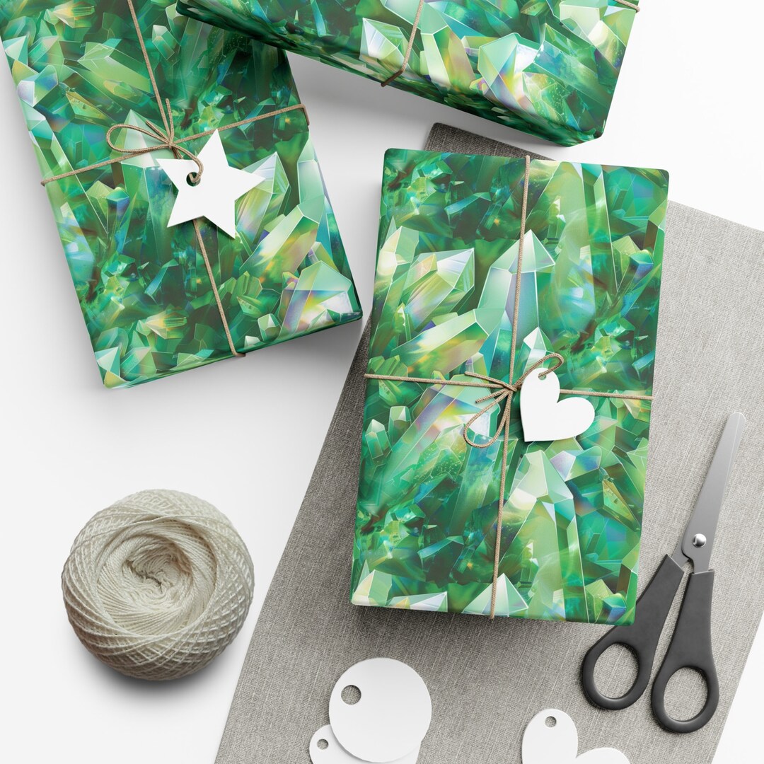 Wrapping Paper Crystal Garden Splendor - Reflective Gemstone and Lush ...