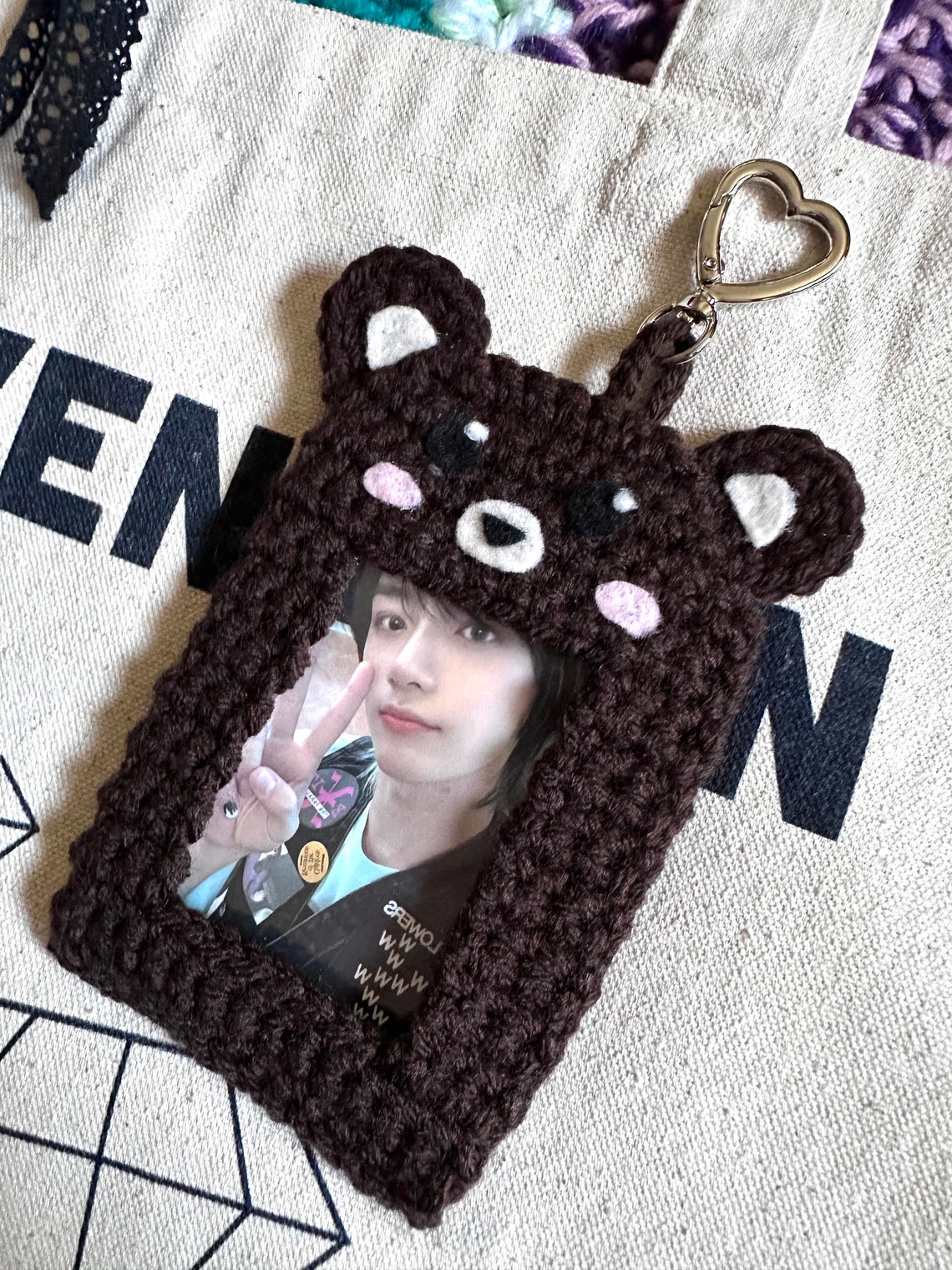 Crochet Brown Bear Photocard Holder - Etsy