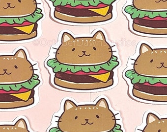 Cute Cat Borgar Sticker Burger for Scrapbooks, Water Bottle, Journal ...