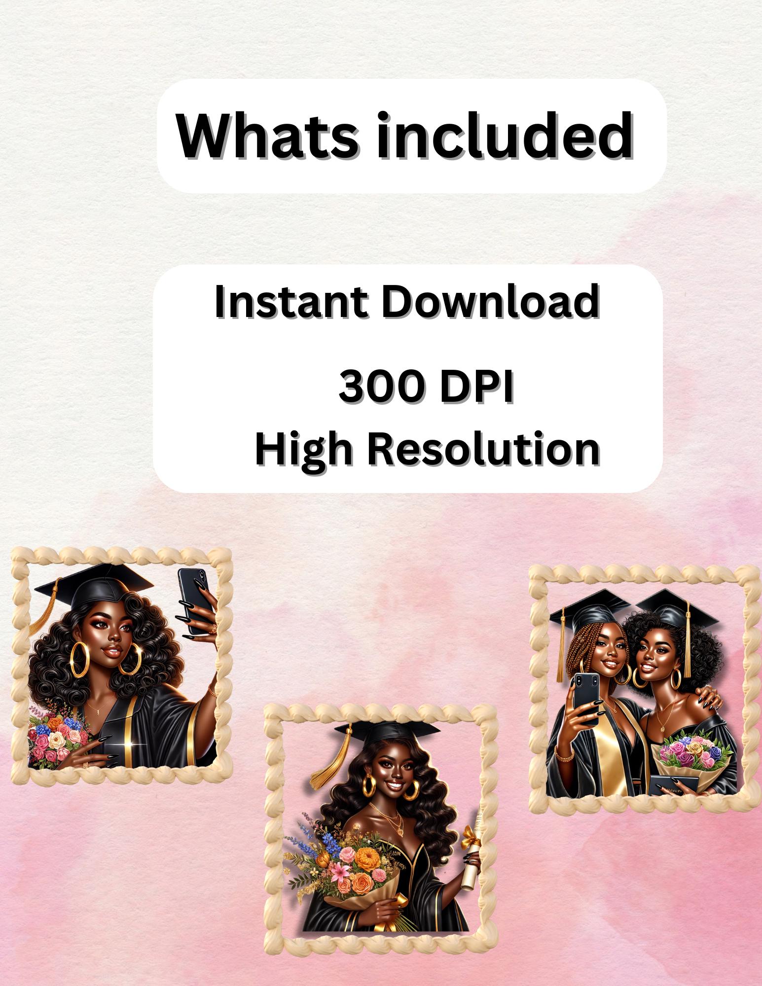 Black Girl Graduation Clipart | 300 DPI High-resolution Digital ...