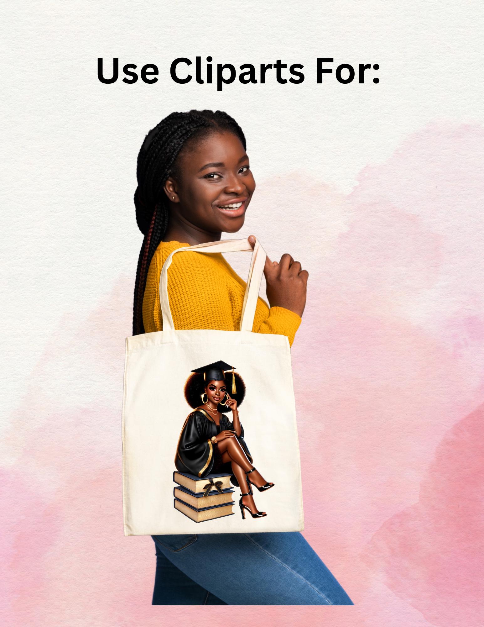 Black Girl Graduation Clipart | 300 DPI High-resolution Digital ...